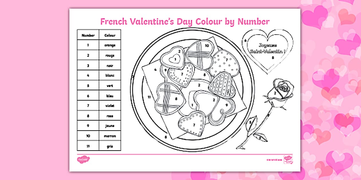 👉 French Valentine's Day Colour by Number - Primary Resources