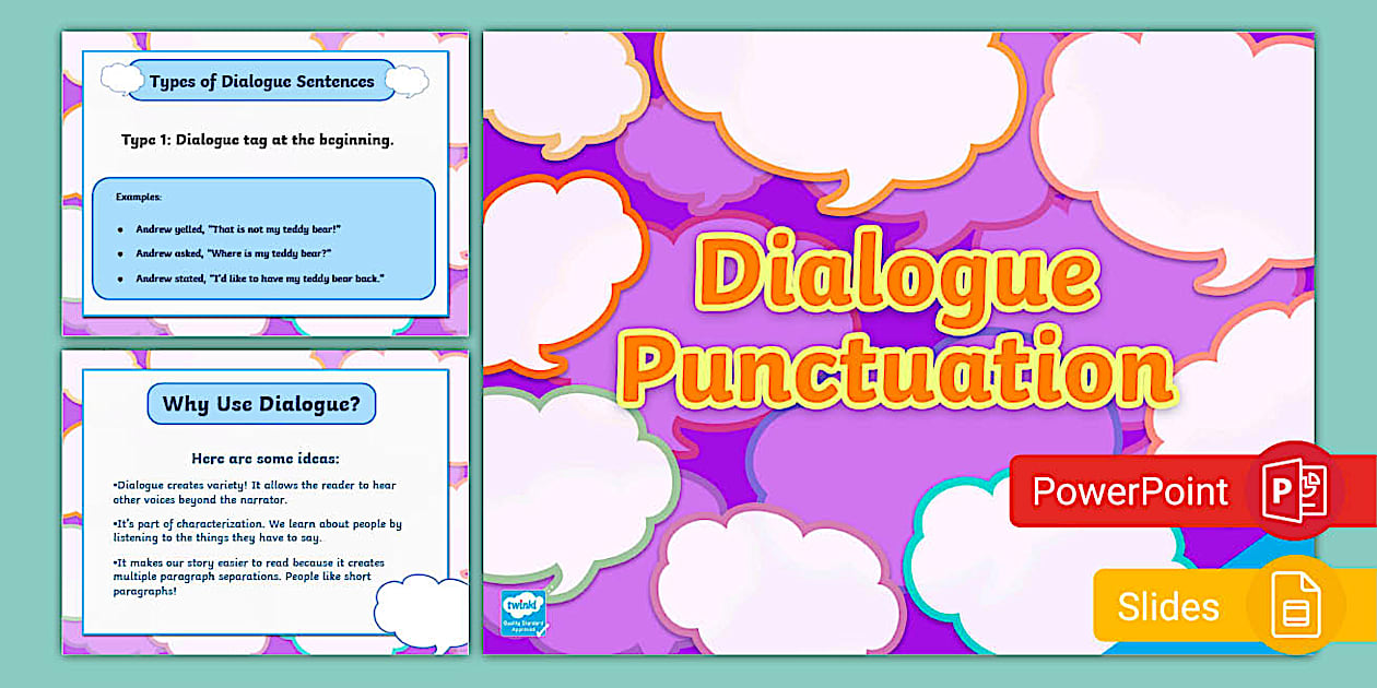 Dialogue Punctuation PowerPoint & Goog Slides for 6th-8th Gr