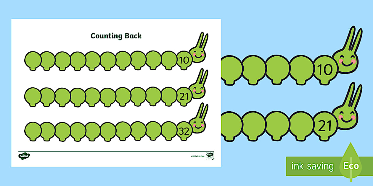 Editable Counting Back Caterpillar Worksheet - Twinkl