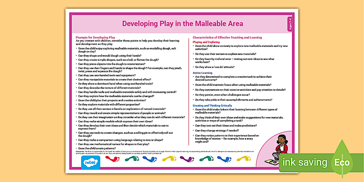 EYFS Malleable Area 3-4 Next Steps Poster - Twinkl