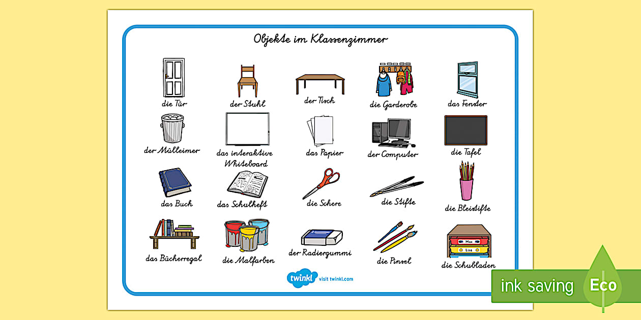Objekte im Klassenzimmer German (teacher made) - Twinkl