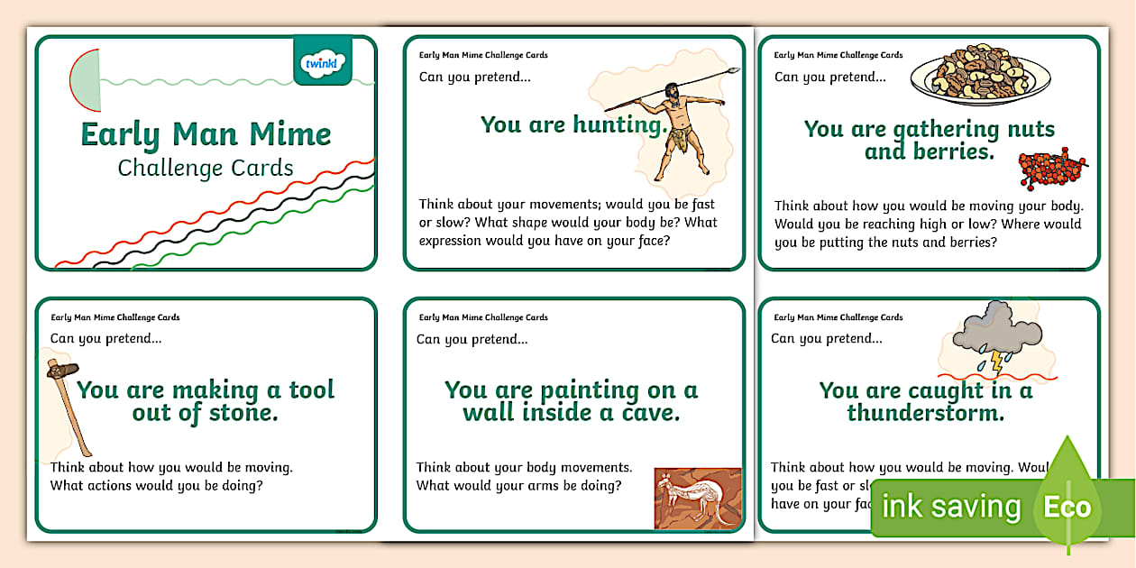 Early Man Mime Challenge Cards (teacher made) - Twinkl