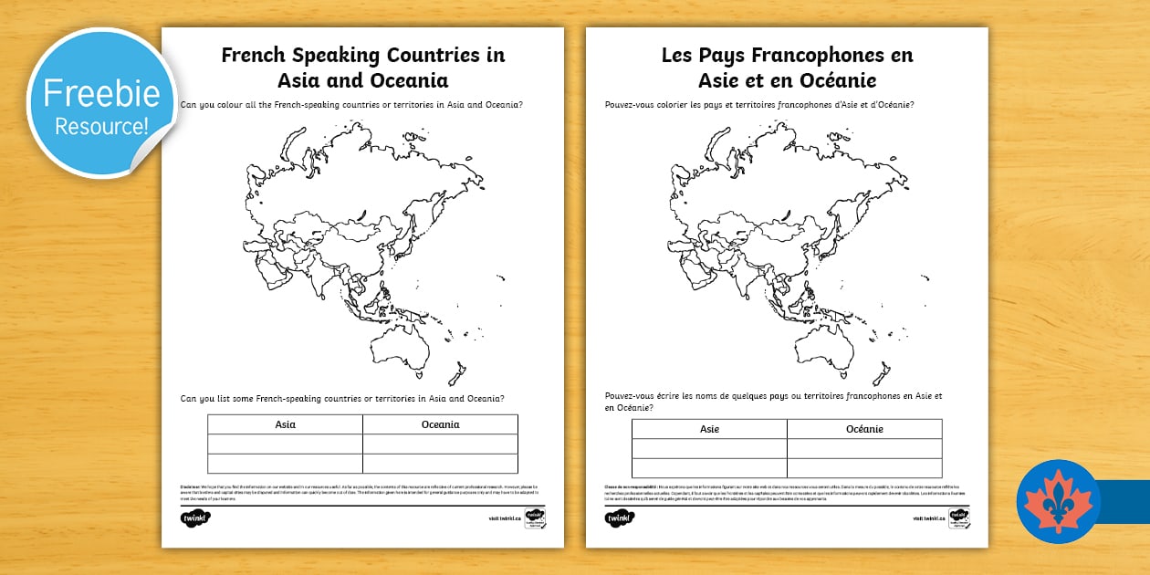 FREE! - French Speaking Countries in Asia and Oceania Activity Sheet