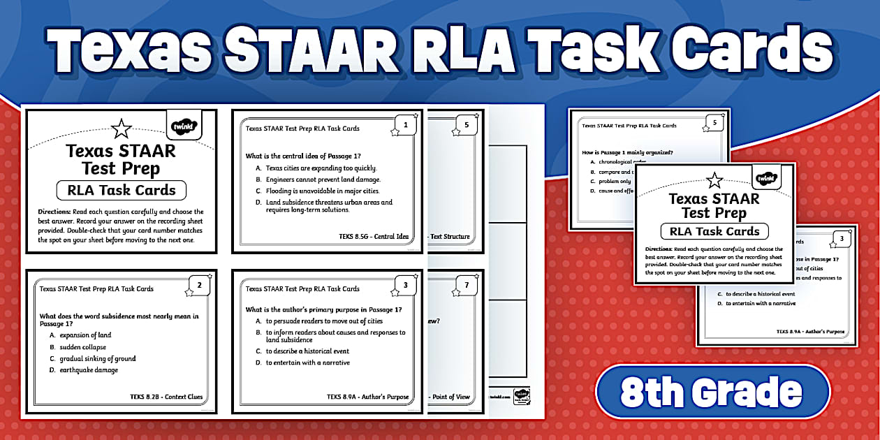 Eighth Grade RLA Task Cards | Texas STAAR Test Prep