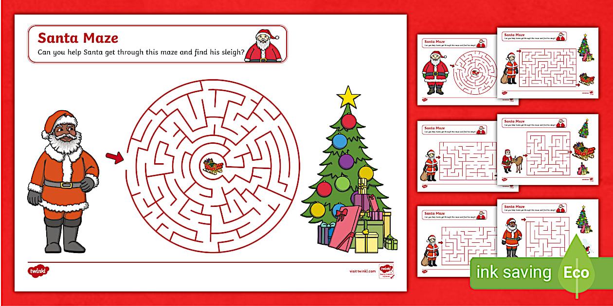 Santa Maze Activity Worksheets (profesor hizo) - Twinkl