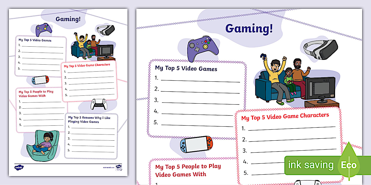 Gaming Activity Sheet (teacher made) - Twinkl