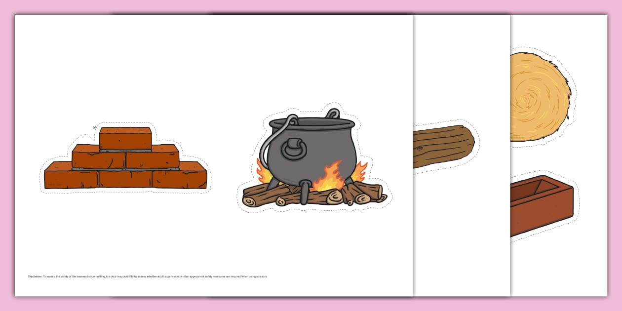 The Three Little Pigs Props Cut-Outs (teacher made) - Twinkl