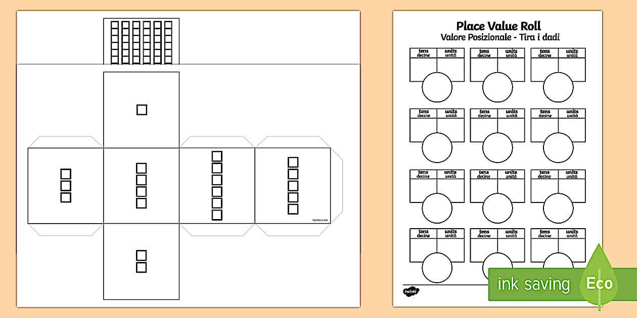 Place Value Roll Dice and Worksheet / Worksheet English/Italian - Place ...
