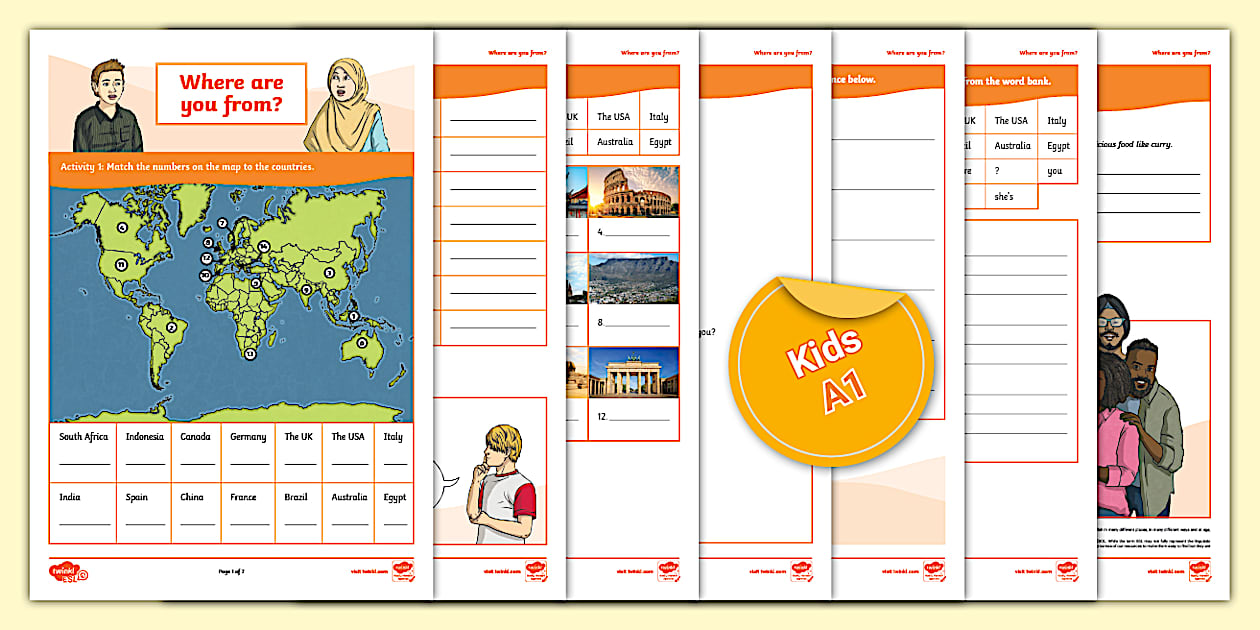 ESL Where Are You From? Activity Sheet [Kids, A1] - Twinkl