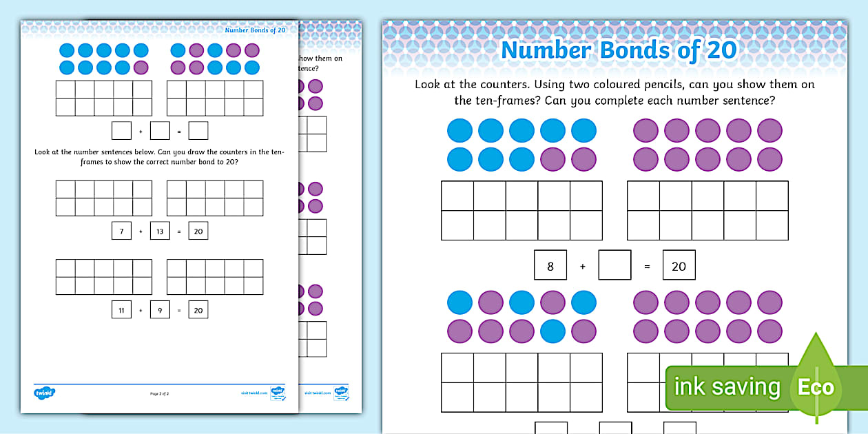 Double Sided Counters Number Bonds To 20 Activity Sheet