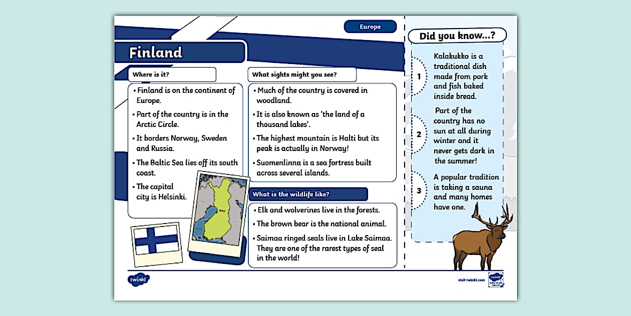 KS1 Finland Fact File (teacher made) - Twinkl