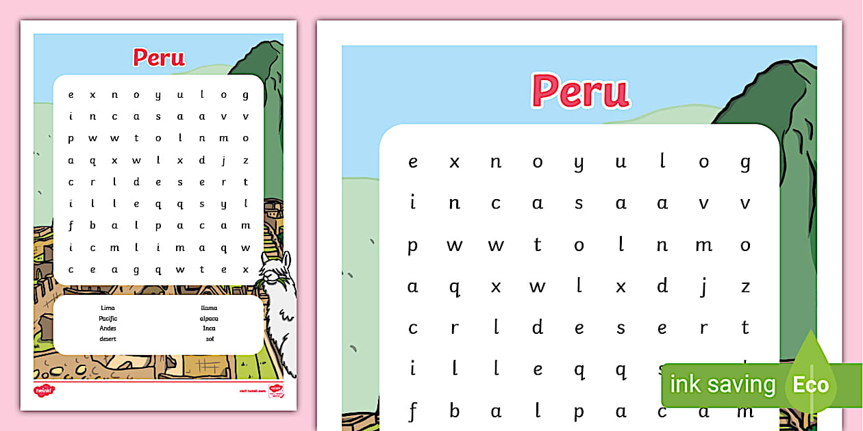 Peru Word Search (teacher made) - Twinkl