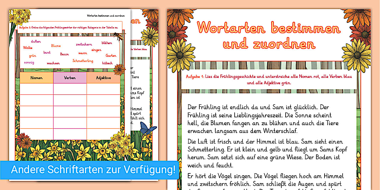 Wortarten unterscheiden und zuordnen - Arbeitsblatt - Twinkl
