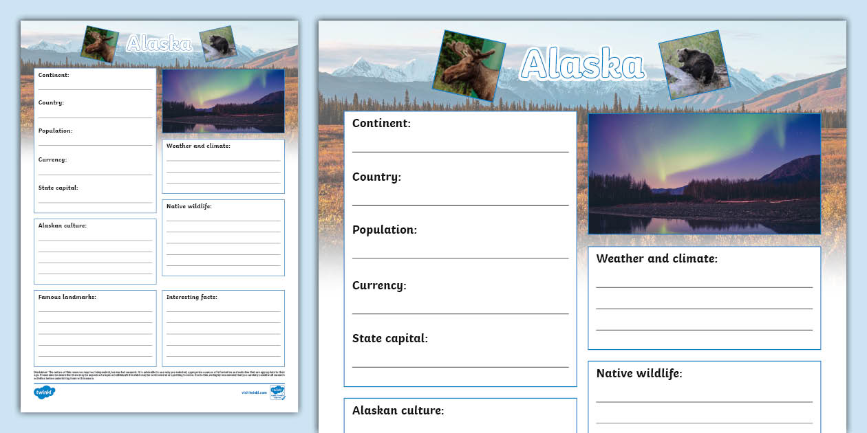 Alaska Fact File Template (teacher made) - Twinkl