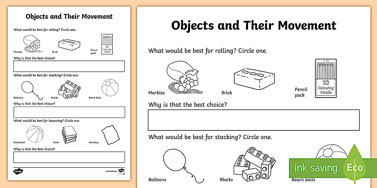 Objects And Their Movement Worksheet / Worksheet - Twinkl