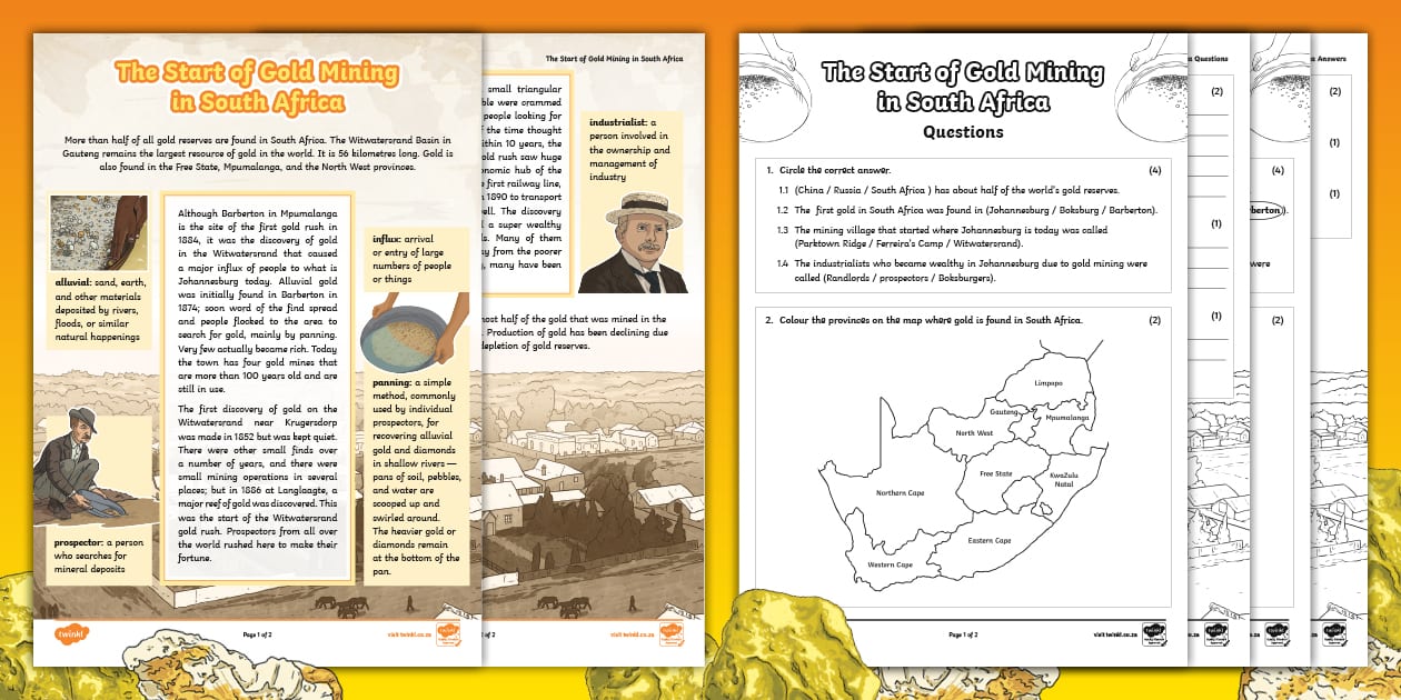 The Start of Gold Mining in South Africa – Activity Sheet