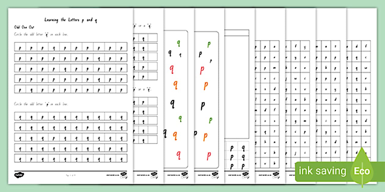 Letter Discrimination 'p' and 'q' Worksheets (teacher made)