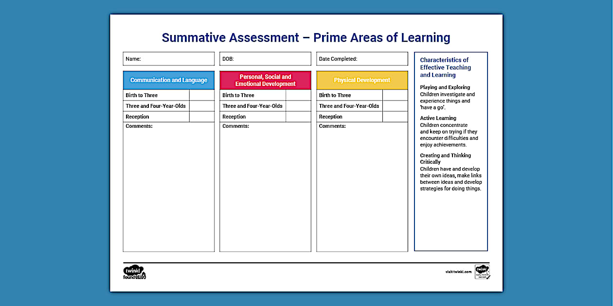 Summative Assessment Form for Prime Areas of Learning