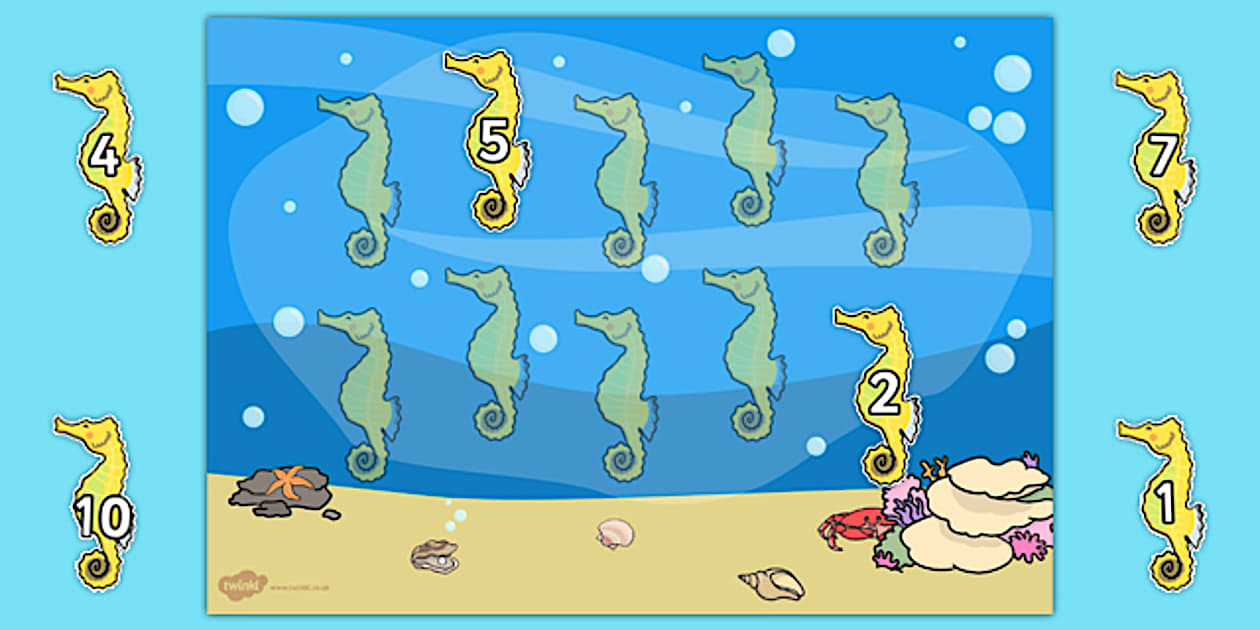 Under the Sea Themed 1-10 Number Ordering Activity (Seahorses)