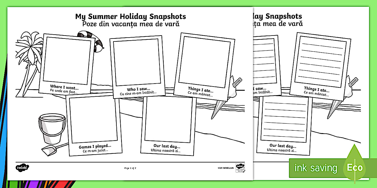 Summer Holiday Snapshots Worksheet / Worksheet - English/Romanian