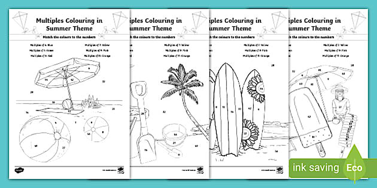 Multiples Colouring in Summer Theme (Teacher-Made) - Twinkl