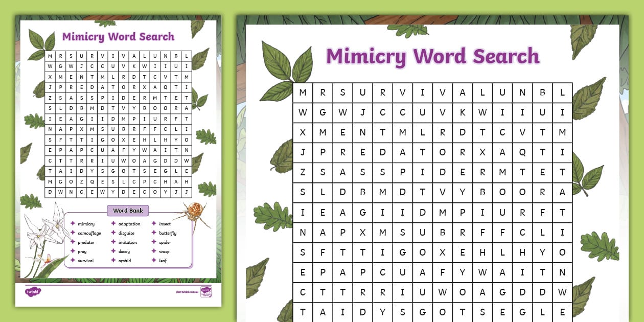 Mimicry Word Search (professor feito) - Twinkl