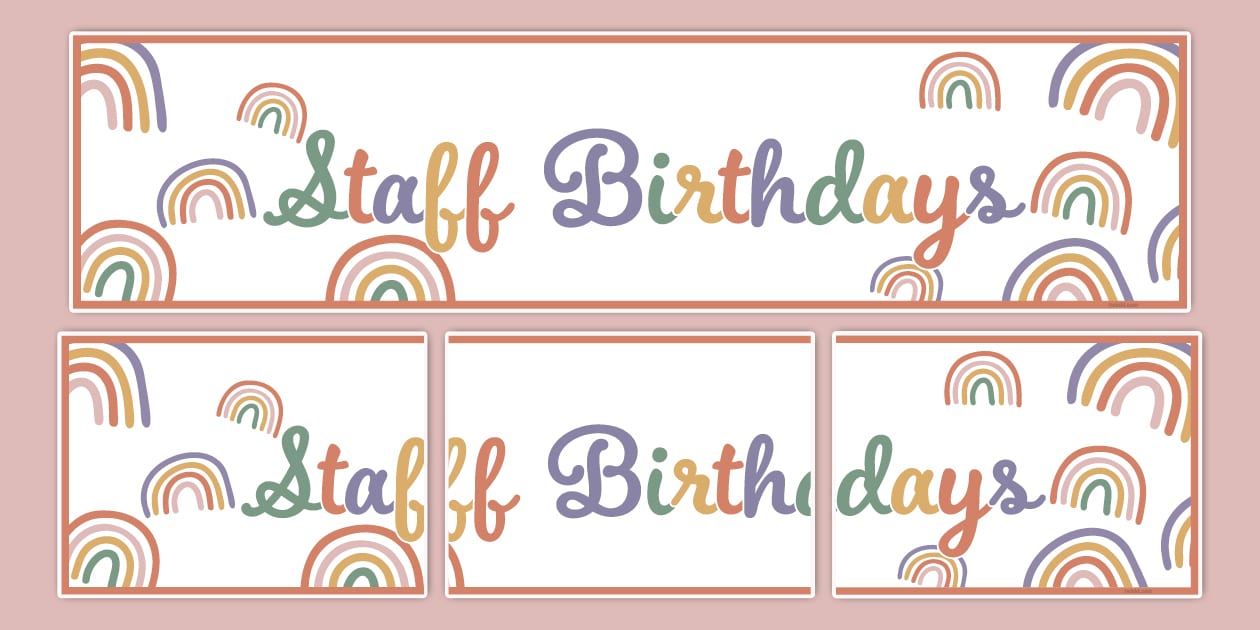 Muted Rainbow Themed Staff Birthday Display Banner - Twinkl