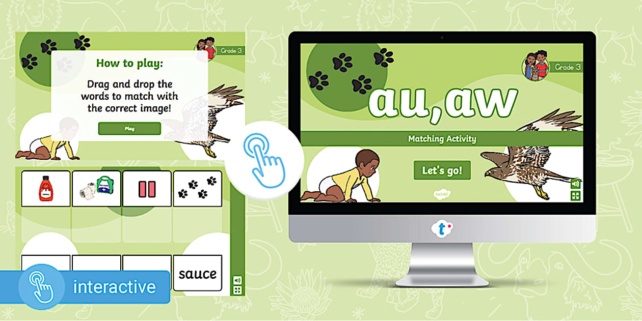 Grade 3 Phonics: au,aw Interactive Go! Game - Twinkl