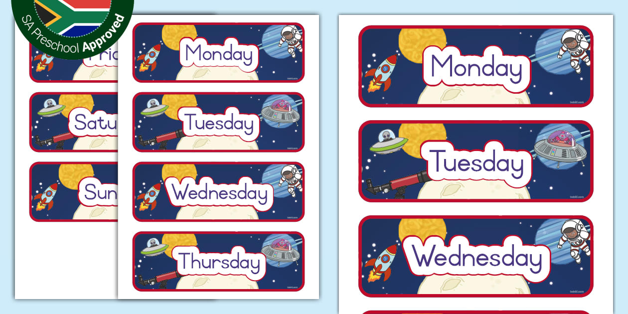 Space-Themed Days of the Week Cards (Hecho por educadores)