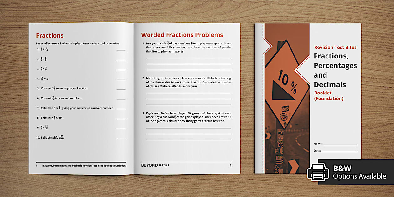 👉 Fractions, Percentages and Decimals Revision Booklet Foundation