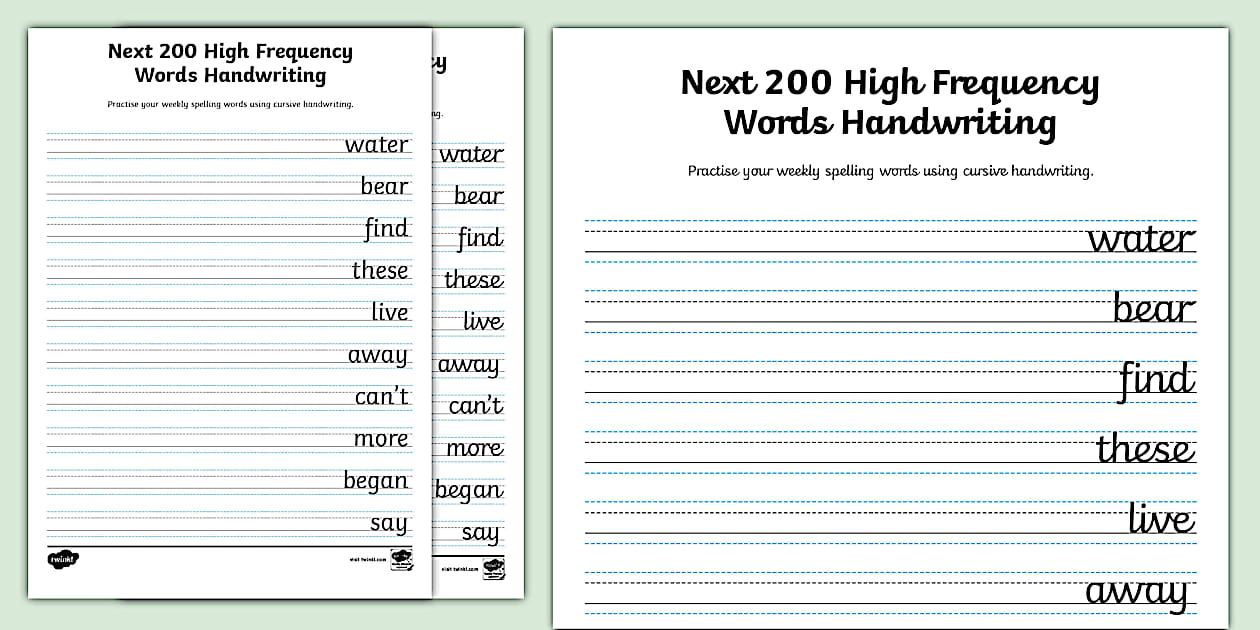 Left-Handed Writers: Next 200 High Frequency Words Handwriting