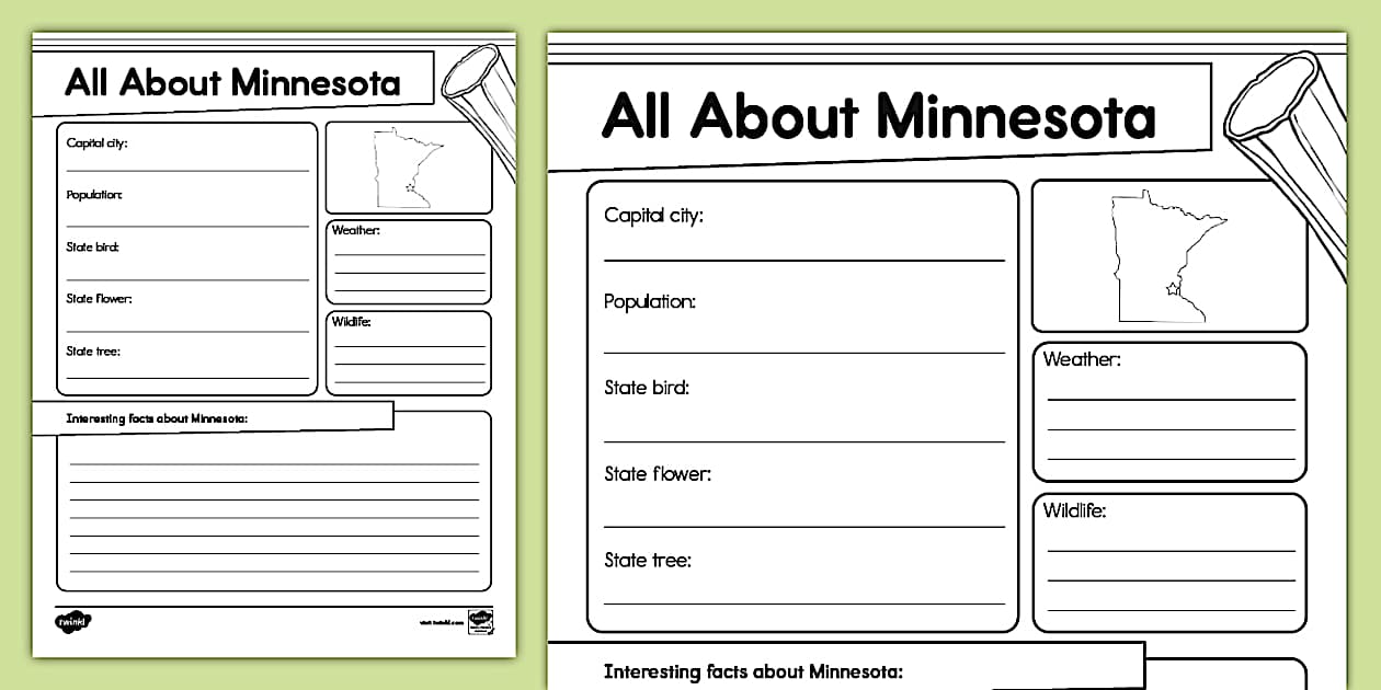 All About Minnesota Research Worksheet for K-2nd Grade
