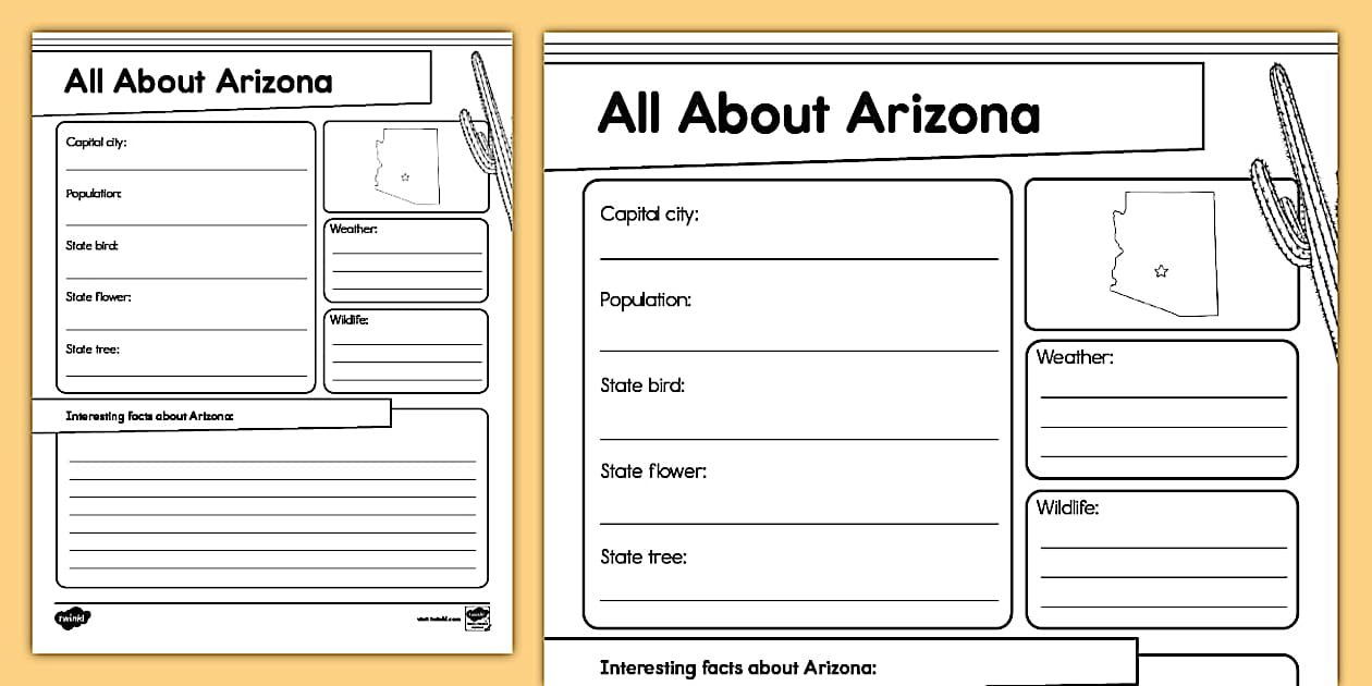 All About Arizona Research Worksheet for K-2nd Grade