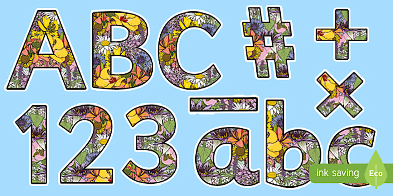 Editable Floral Bulletin Board Letters and Numbers Pack