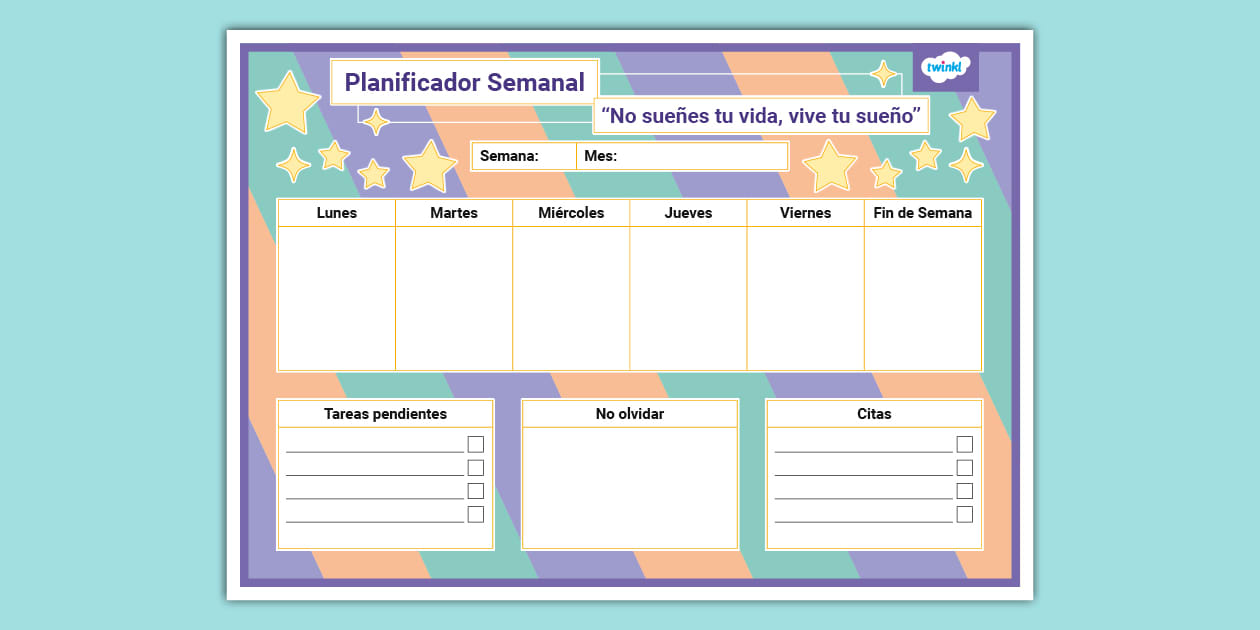 Planificador semanal: No sueñes tu vida, vive tu sueño