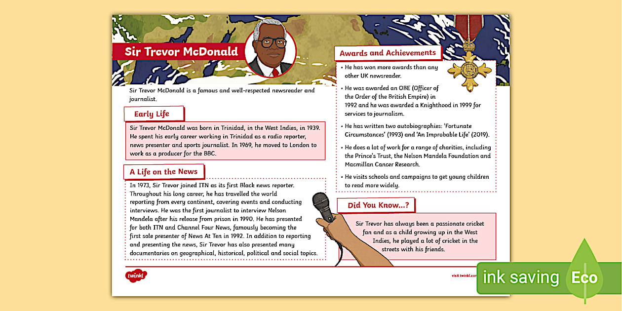 Trevor McDonald Fact File - KS2 (teacher made) - Twinkl
