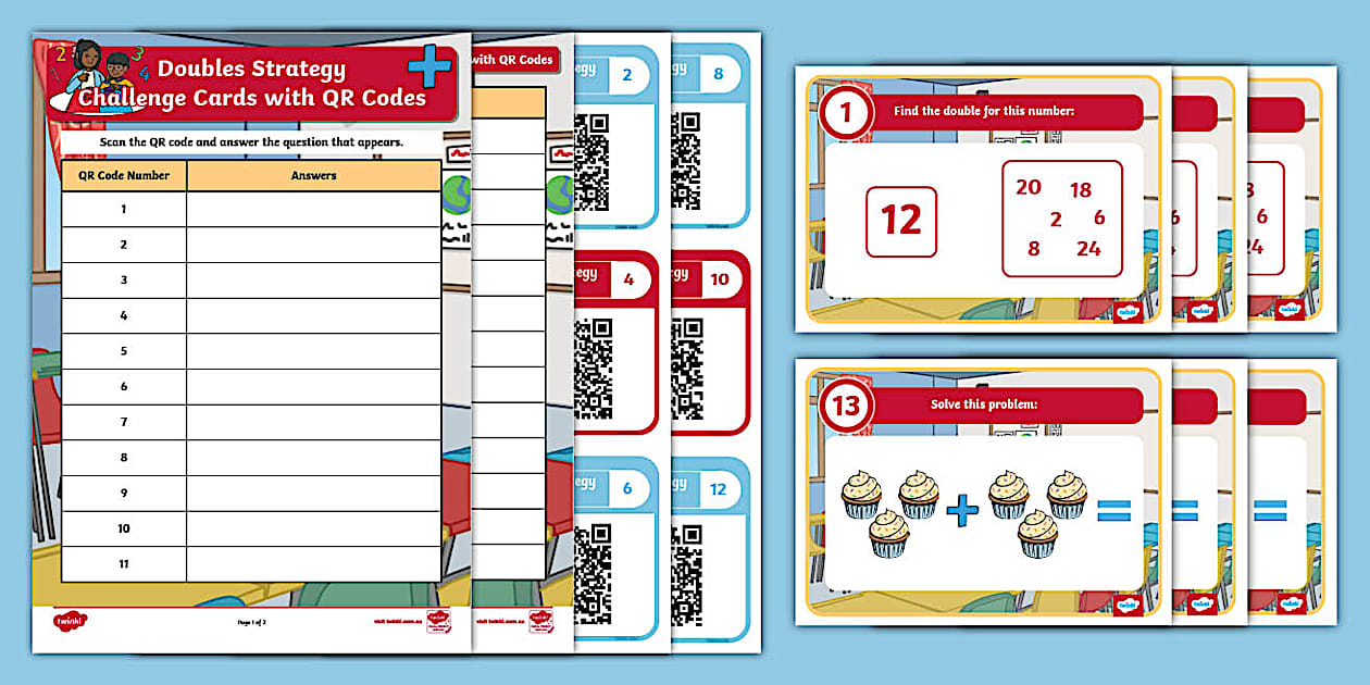 Doubles Strategy Challenge Cards with QR Codes - Twinkl