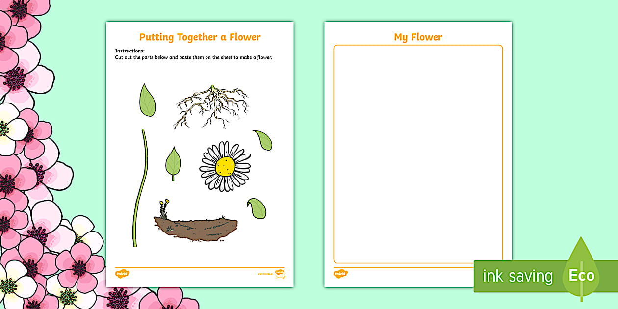 Spring Art Collage | Flower Cut and Paste Worksheet | Twinkl