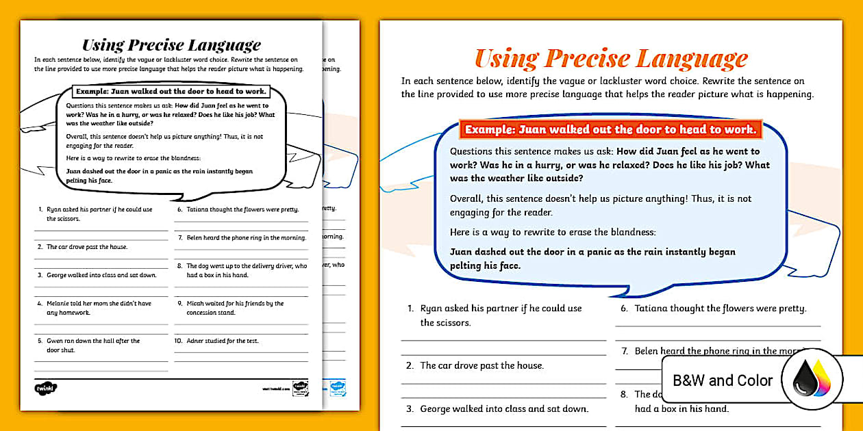 Using Precise Language Activity for 6th-8th Grade - Twinkl