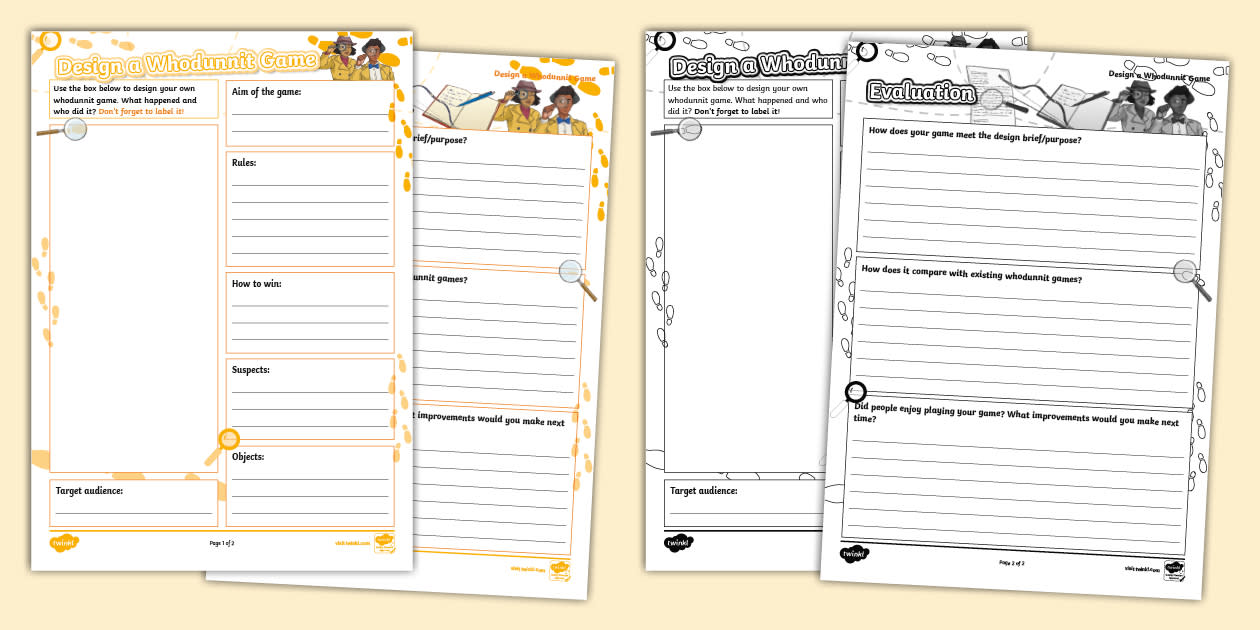 Design a Whodunnit Game Worksheet (teacher made) - Twinkl
