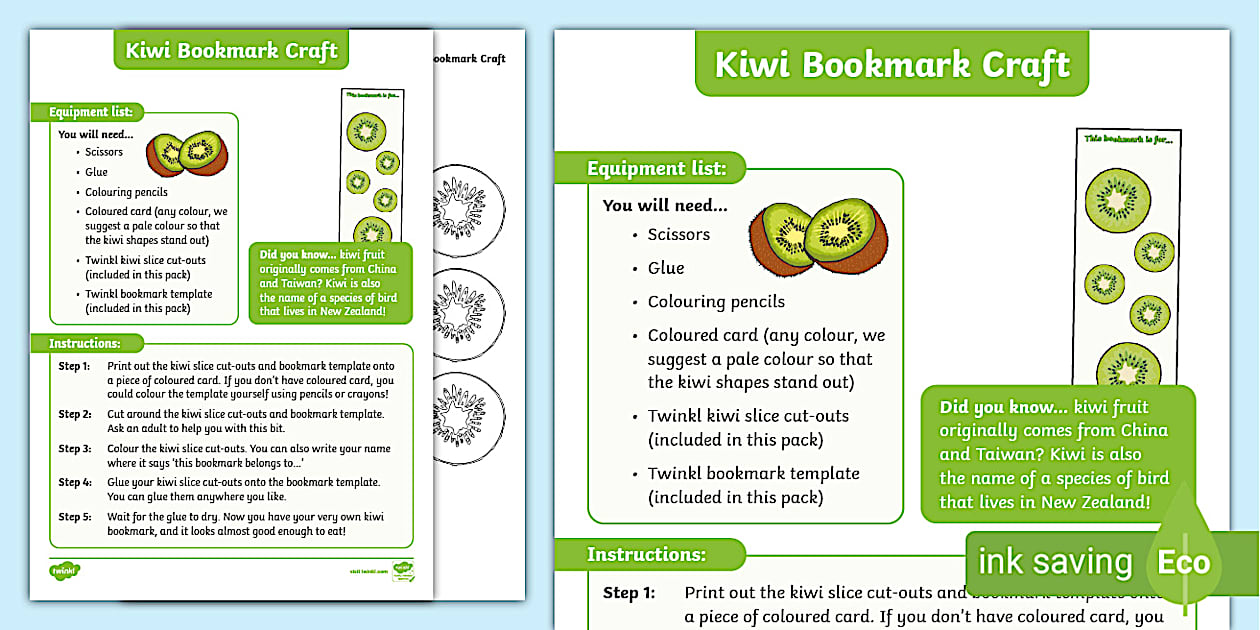 Kiwi Bookmark Craft (Hecho por educadores) - Twinkl