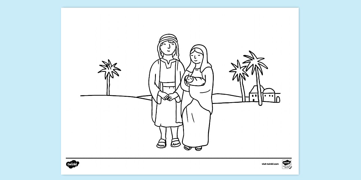 Colouring Page of Mary, Joseph and Baby Jesus (teacher made)