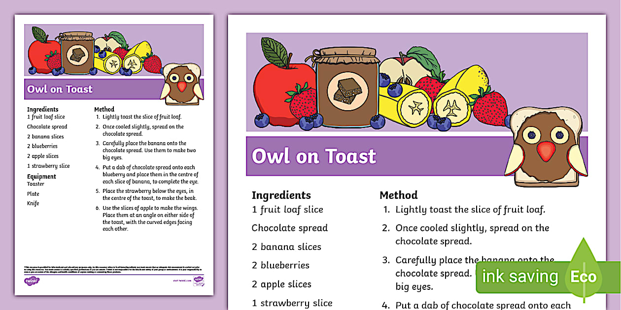 Owl on Toast Recipe (teacher made) - Twinkl