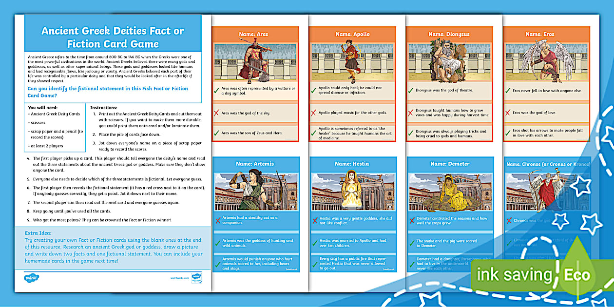 Ancient Greek Deities Fact or Fiction Card Game - Twinkl