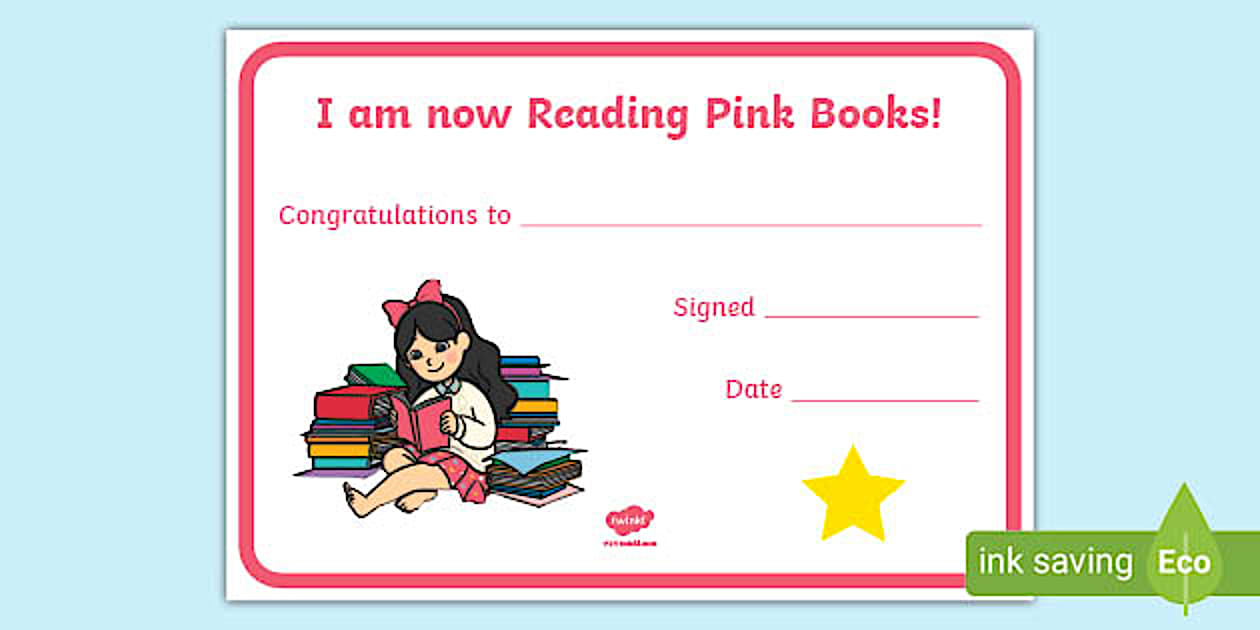 Editable I'm Now Reading Pink Books Certificate - Twinkl