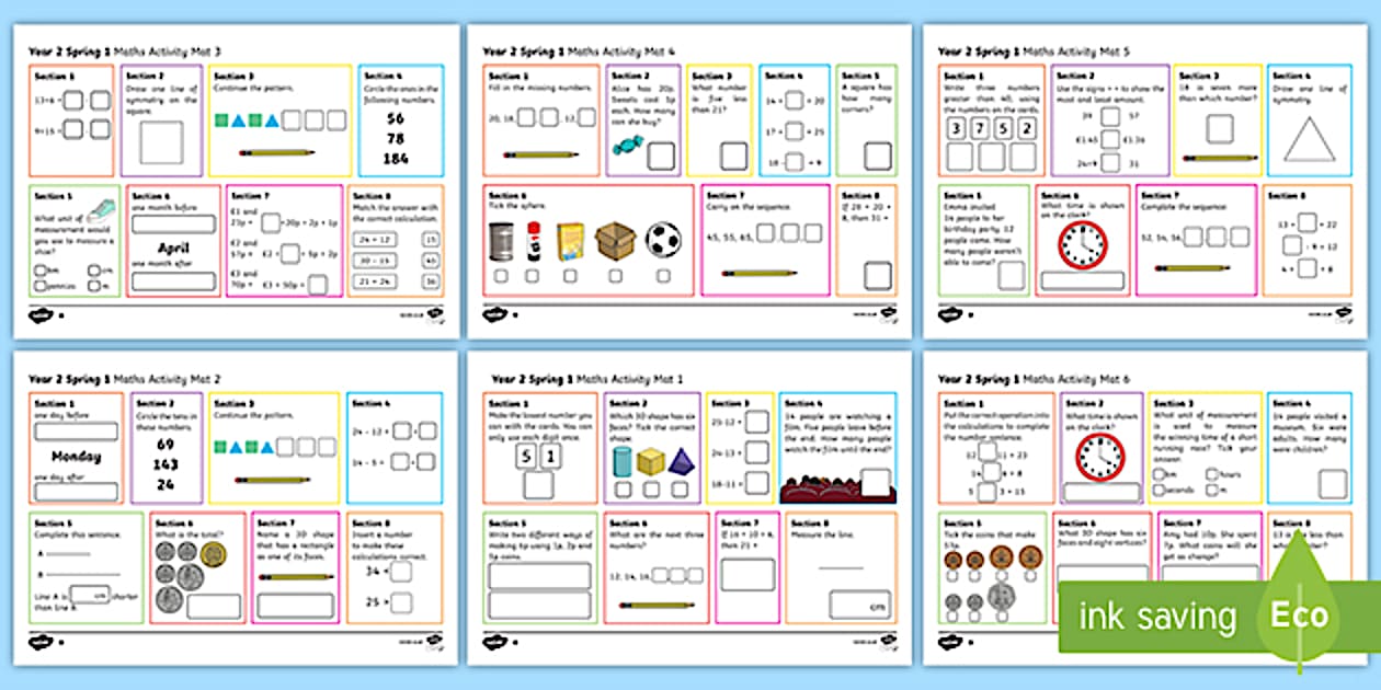 Editable Year 2 Spring 1 Maths Activity Mats (teacher made)