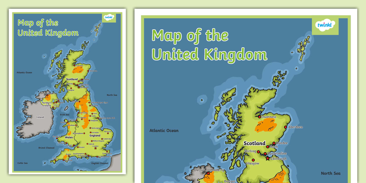 Large UK Cities Map - Teacher-Made (teacher made) - Twinkl