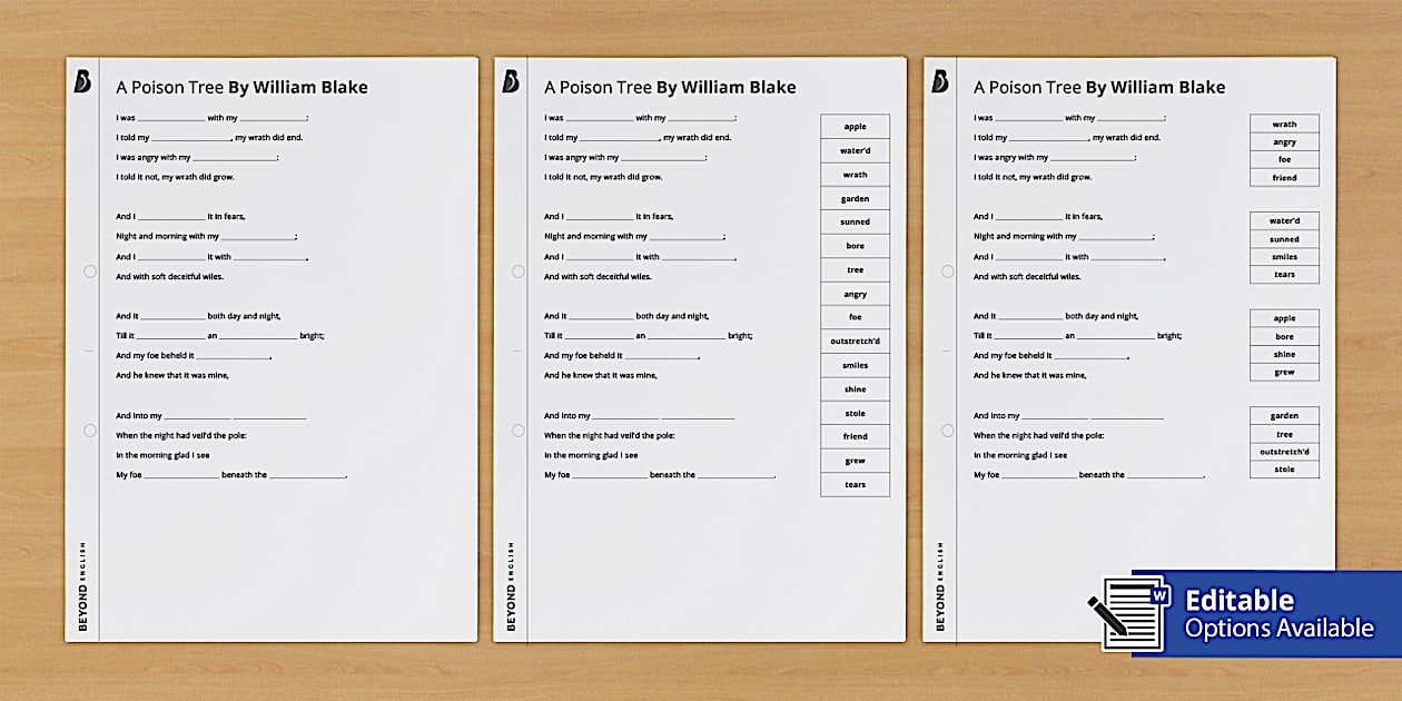 A Poison Tree Cloze Activity (Hecho por educadores) - Twinkl