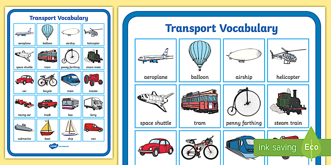 Cursive Transport Vocabulary Poster (teacher made) - Twinkl