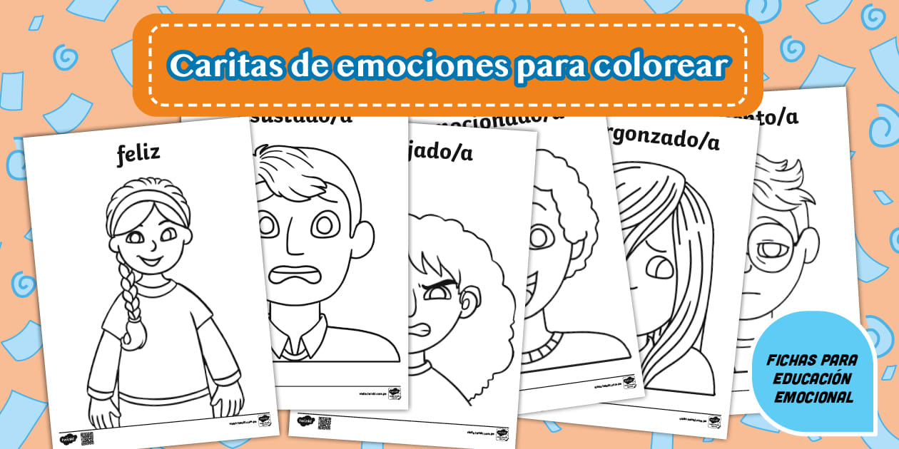 Fichas: Caritas de emociones para colorear